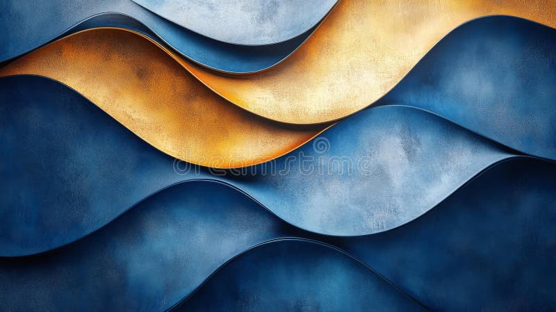 Abstract Blue and Gold Wave Pattern - Generative Ai Stock Illustration ...