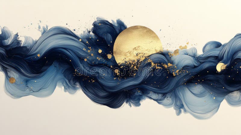 Abstract Blue Gold Waves Abstract Art Painting Stock Illustration ...