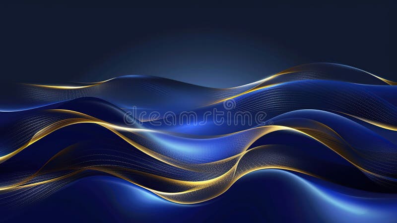 Abstract Blue and Gold Waves Stock Illustration - Illustration of dark ...