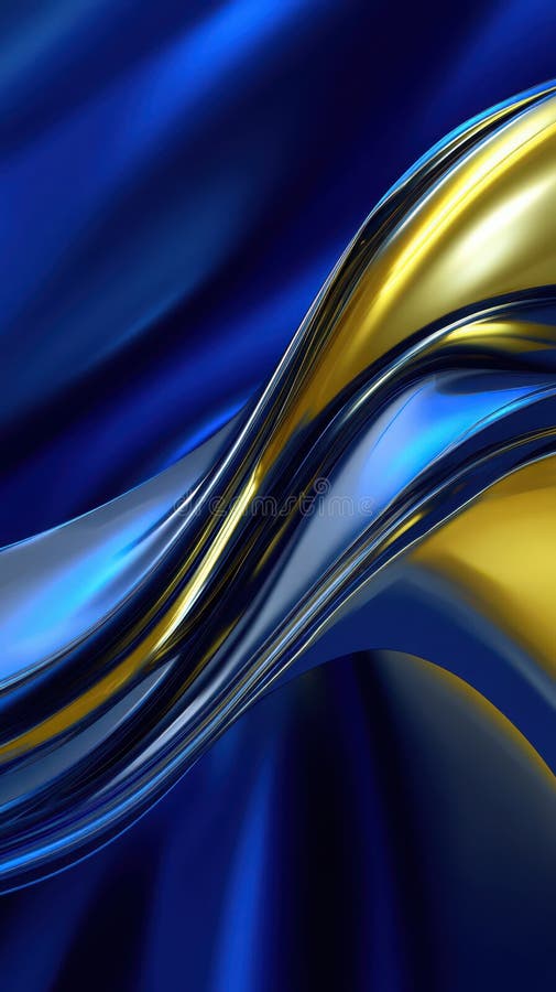 Abstract Blue and Gold Wavy Design with Metallic Reflections Creates a ...