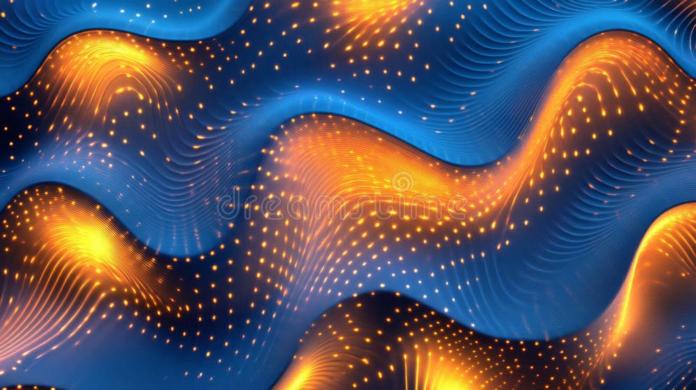 Abstract Blue and Gold Wavy Energy Flow Background Stock Illustration ...