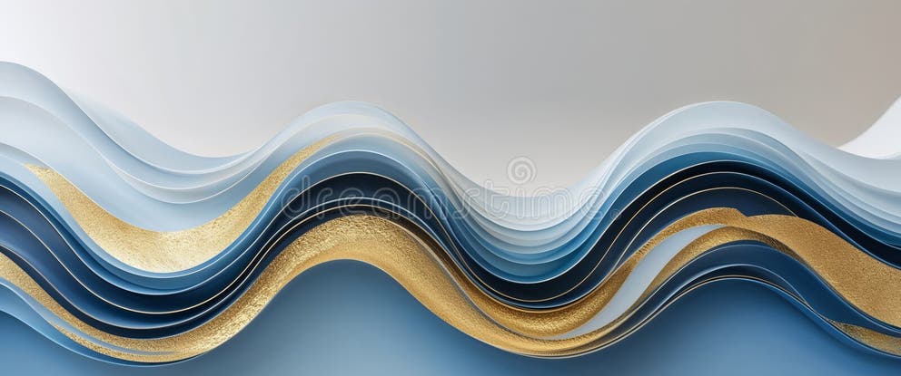 Abstract Blue and Gold Wavy Layers Design. Stock Image - Image of ...