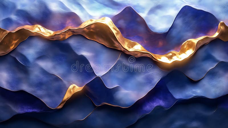 Abstract Blue and Gold Wavy Mountain Range Design Stock Image - Image ...