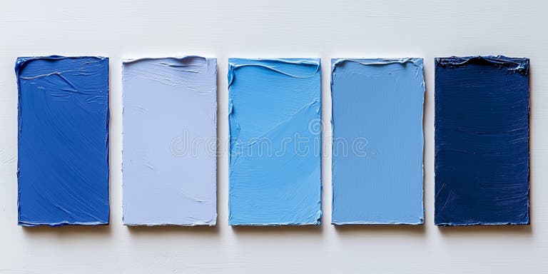 Abstract Blue Gradient Artwork with Textured Rectangular Paint Swatches ...