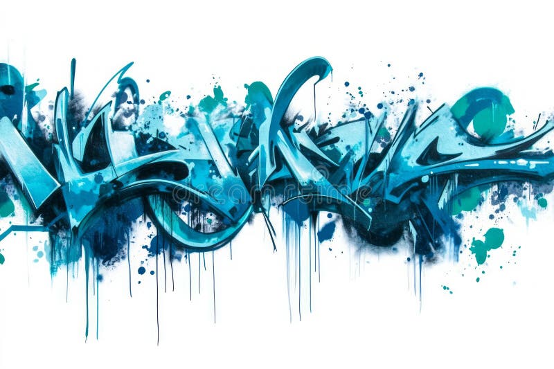Abstract Blue Graffiti with Dynamic Curves and Sharp Edges. Neural ...