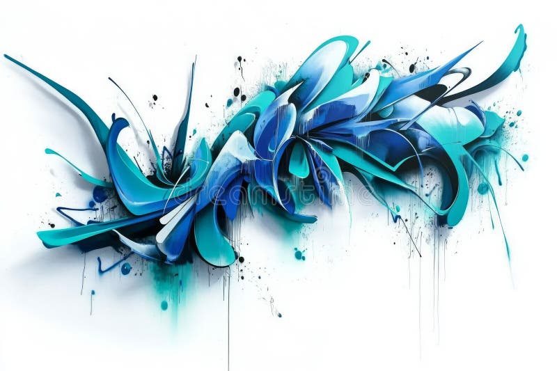 Abstract Blue Graffiti with Dynamic Curves and Sharp Edges. Neural ...