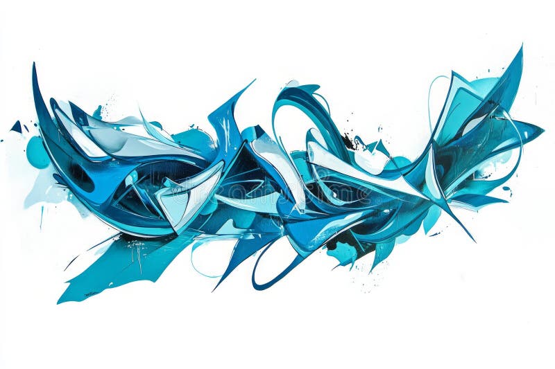 Abstract Blue Graffiti with Dynamic Curves and Sharp Edges. Neural ...