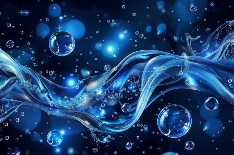 Abstract Blue Graphic of Bubbles and Water Drops in a Dynamic Flow ...