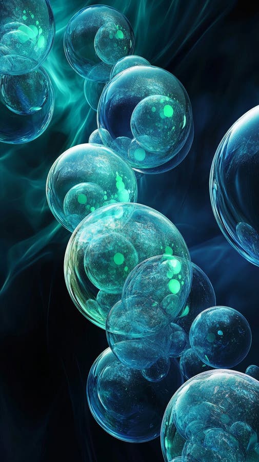 Abstract Blue and Green Bubbles Floating in a Dark Space Stock Image ...