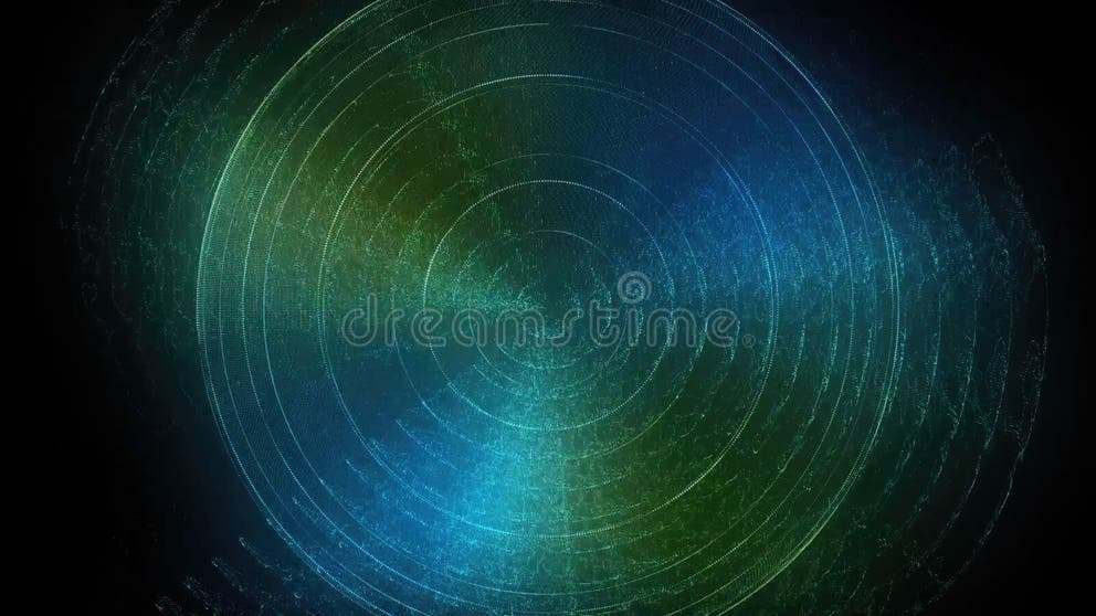 Abstract Blue and Green Concentric Circles Forming a Digital Network on ...
