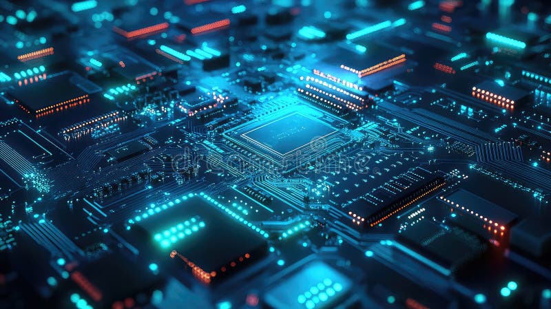 Abstract Blue and Green Electronic PCB Background with 3D Illustration ...