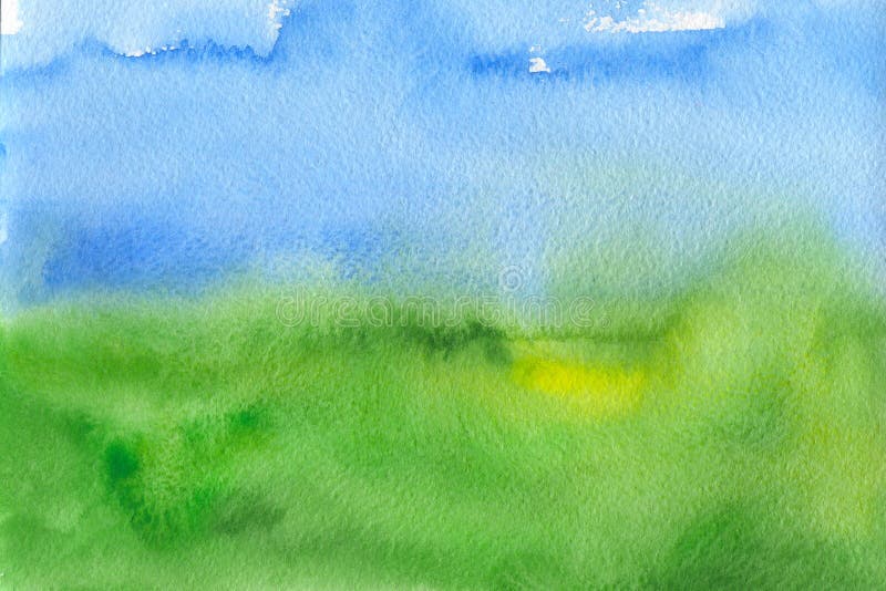 Abstract Blue and Green Like Sky and Grass Watercolor Textured ...