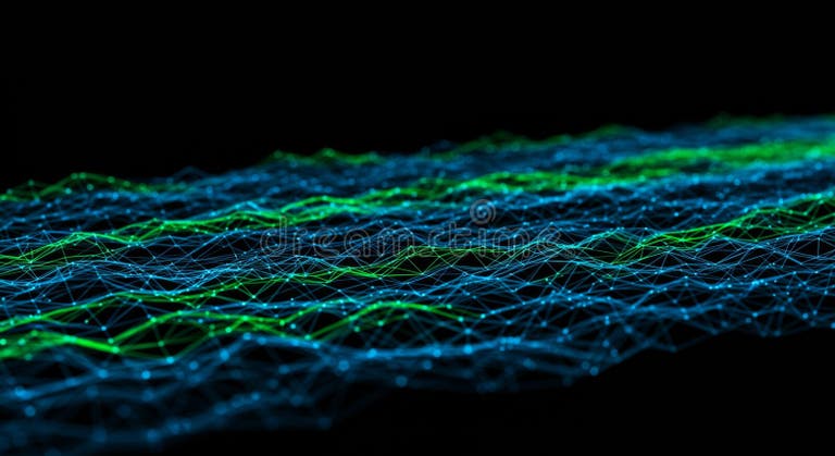 Abstract Blue Green Network Background with Particles Stock ...