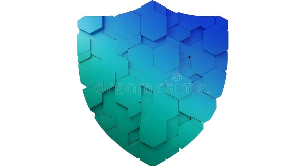 Abstract Blue and Green Shield Design Composed of Hexagonal Blocks ...