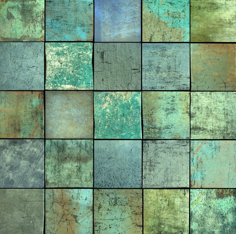 Abstract Blue Green Square Tile Grunge Pattern Backdrop Stock ...