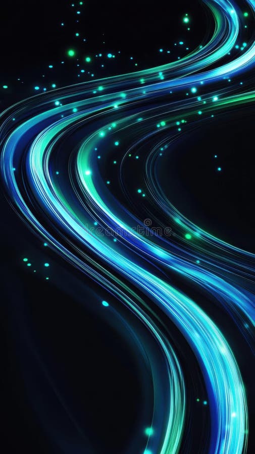 Abstract Blue and Green Swirling Lights on Black Background Stock Photo ...