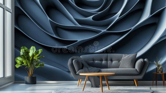 Abstract Blue Grey Rose Wall Art Decor Stock Illustration ...