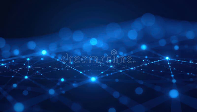 Abstract Blue Grid, Glowing Dots and Squares Futuristic Tech Background ...