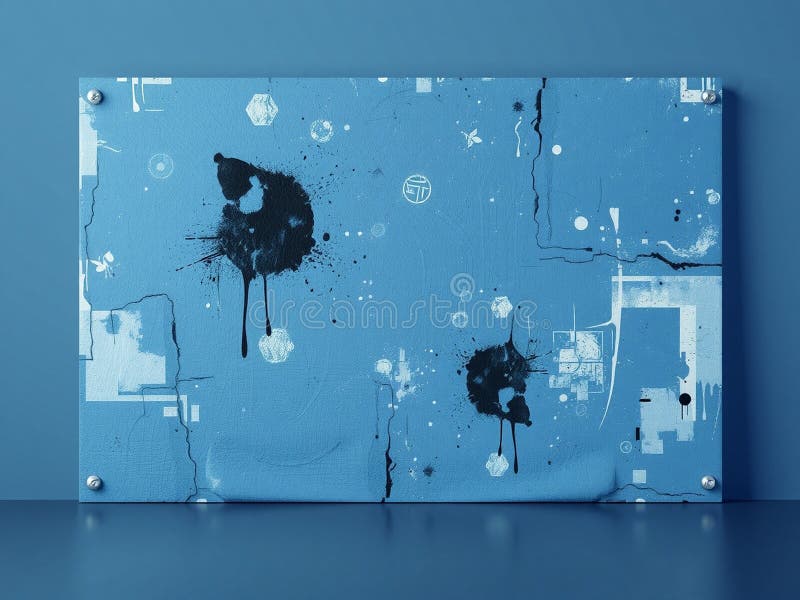 Abstract Blue Grunge Wall Texture with Faded Ink Splatter and Scratch ...