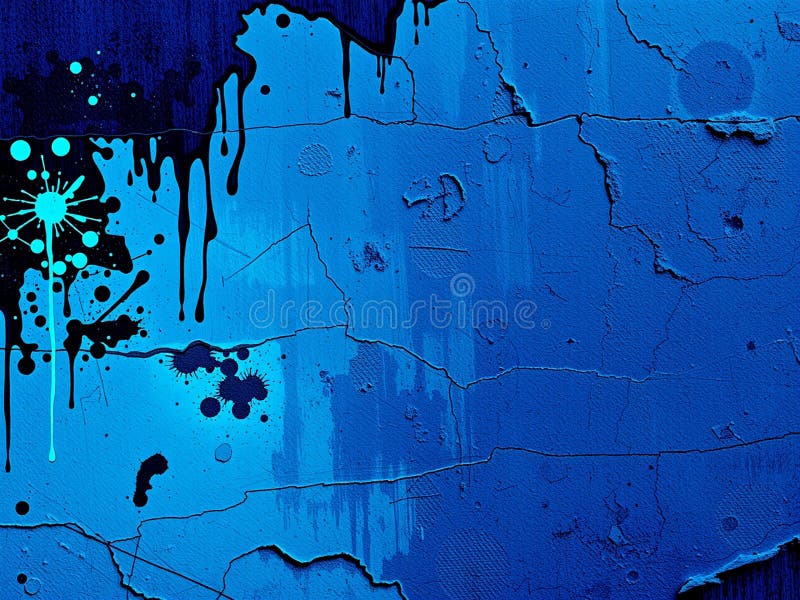 Abstract Blue Grunge Wall Texture with Faded Ink Splatter and Scratch ...