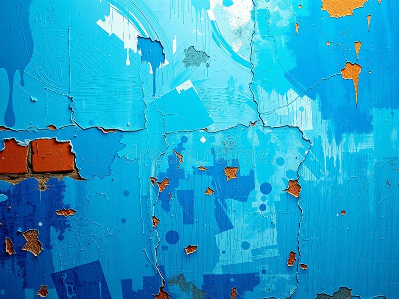 Abstract Blue Grunge Wall Texture with Faded Ink Splatter and Scratch ...