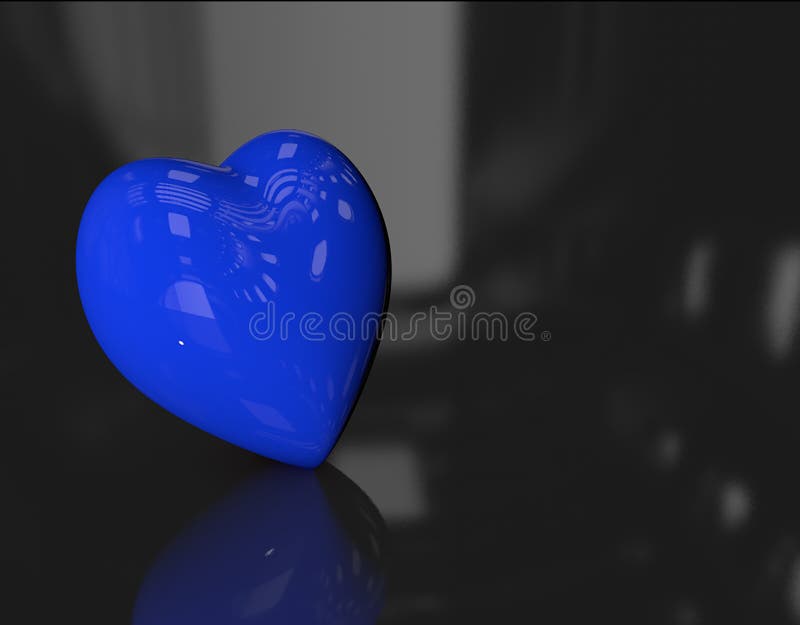 Abstract Blue Healthy 3d Shiny Glossy Heart on Black Shiny Surface ...