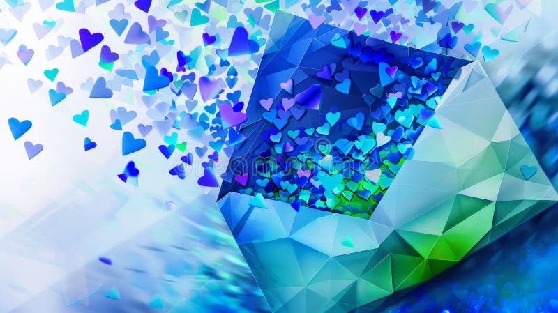 Abstract Blue Hearts Emerging from Geometric Envelope. Generative Ai ...