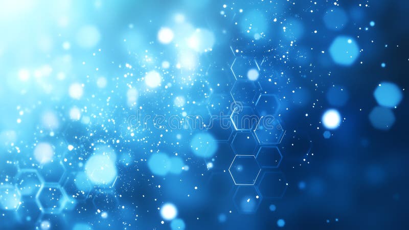 Abstract Blue Hexagonal Background with Fading Particles and White ...