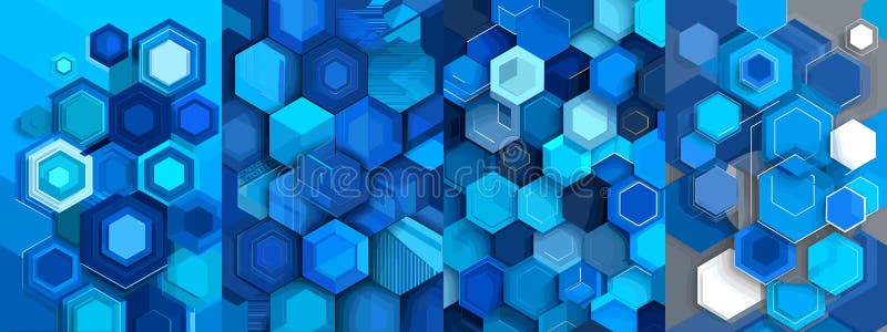Abstract Blue Hexagonal Pattern Collection with Geometric Designs Stock ...
