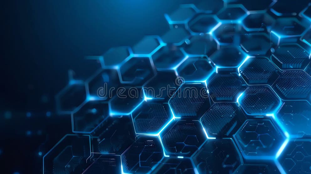 Abstract Blue Hexagonal Pattern with Glowing Lines, Representing Technology, Data, or Network ...