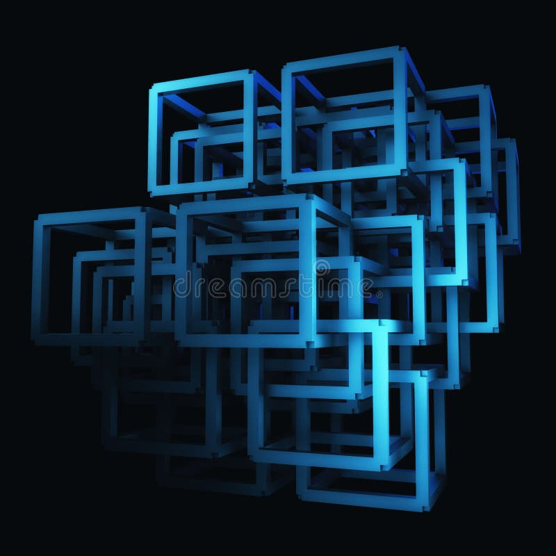 Abstract Blue Hollow Interlocked Cubes Stock Illustration ...