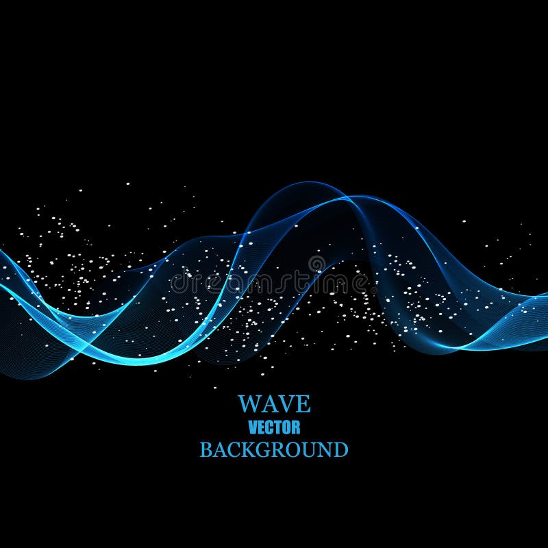 Abstract Blue Horizontal Beautiful Vector Wave on Black Background ...
