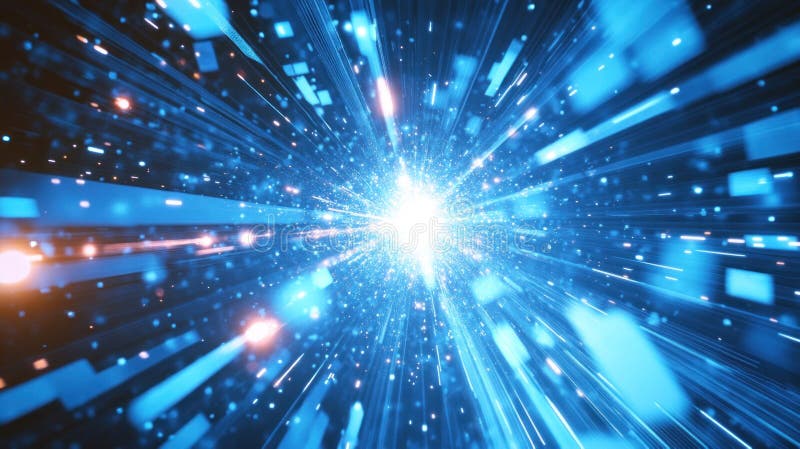 Abstract Blue Hyperspace Jump with Glowing Particles and Light Speed ...
