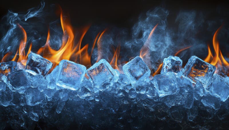 Abstract Blue Ice and Orange Flames Contrast Stock Illustration ...