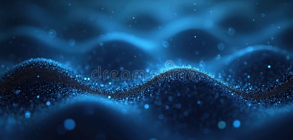 Abstract Blue Illustration with Dynamic Mesh, Wave of Particles ...