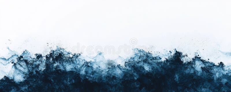 Abstract Blue Ink Painting on White Background, Artistic Ocean Wave ...