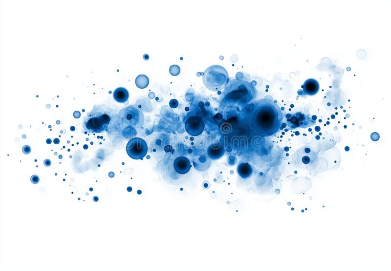 Abstract Blue Ink Splatter with Fluid Circles on White Background Stock ...