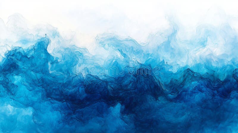 Abstract Blue Ink Wash Painting Ocean Waves Stock Illustration ...