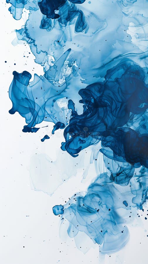 Abstract Blue Ink in Water on White Background, Artistic Pattern ...
