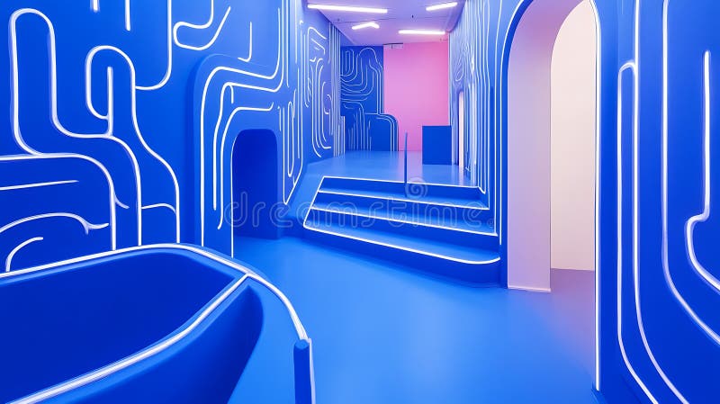 Abstract Blue Interior Design with White Lines Stock Image - Image of ...