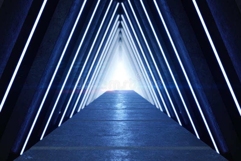 Abstract Blue Interior with Luminous Triangle Corridor Stock ...