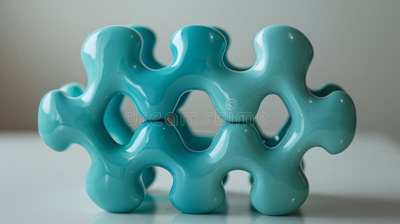 Abstract Blue Interlocking Ceramic Sculpture on a White Surface. Stock ...