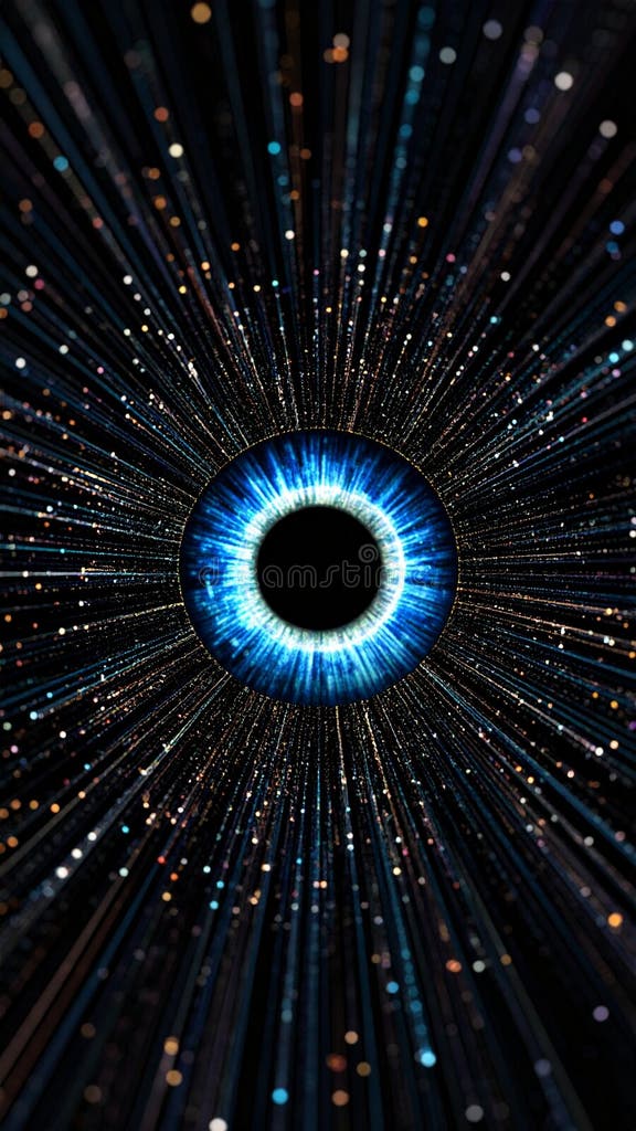 Abstract Blue Iris Radiating Light Streaks and Bokeh Particles Stock ...