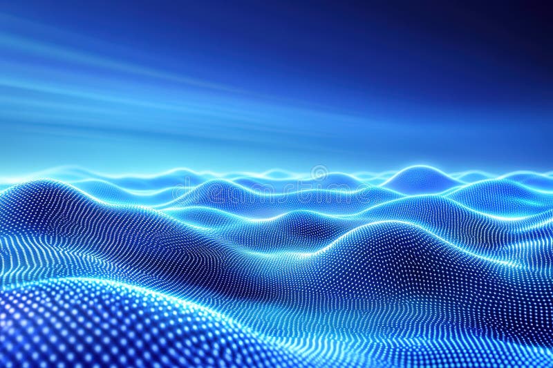 Abstract Blue Landscape Dotted Mesh, Wavy Terrain, Glowing Light Effect ...