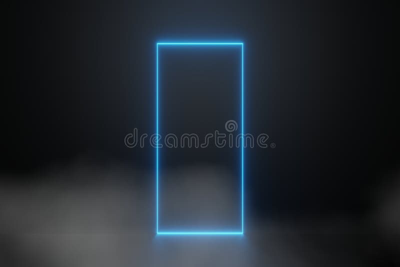 Abstract Blue Laser Neon Light Glowing Lines Rectangular Frame Smoke ...