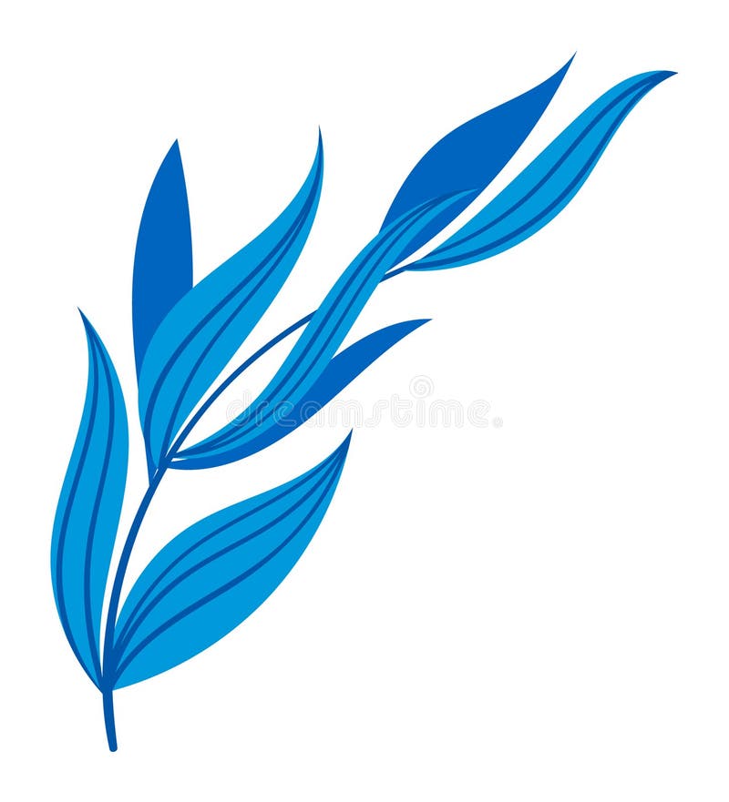 Abstract Blue Leaf Cluster Illustration Diagonal Direction Minimalistic ...