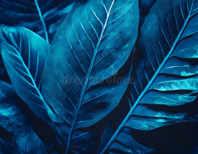 Abstract Blue Leaf Texture, Dark Foliage Nature Background, Tropical ...