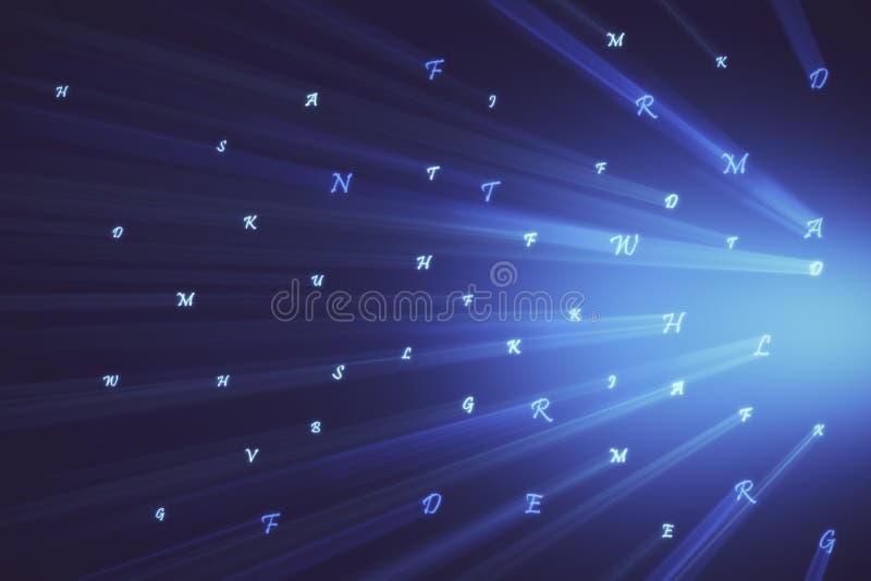 Abstract Blue Letter Alphabet Texture with Light Rays. Digital ...