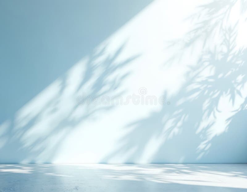 Abstract Blue Light Background with Leaf Shadows Overlay. Summer Sun ...