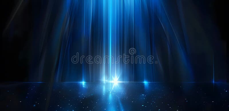 Abstract Blue Light Beam with Rays on Black Background Stock ...